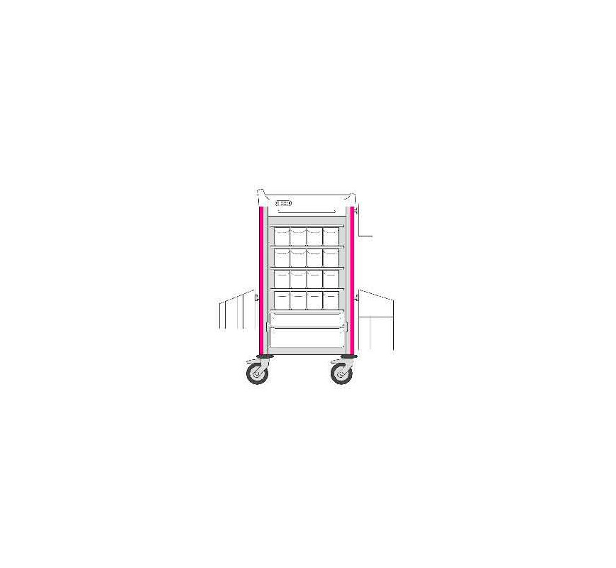 Chariot de médicament NEOP Premium 400x400 H100 PDA Dévidoir H110 16 lits - rose magenta